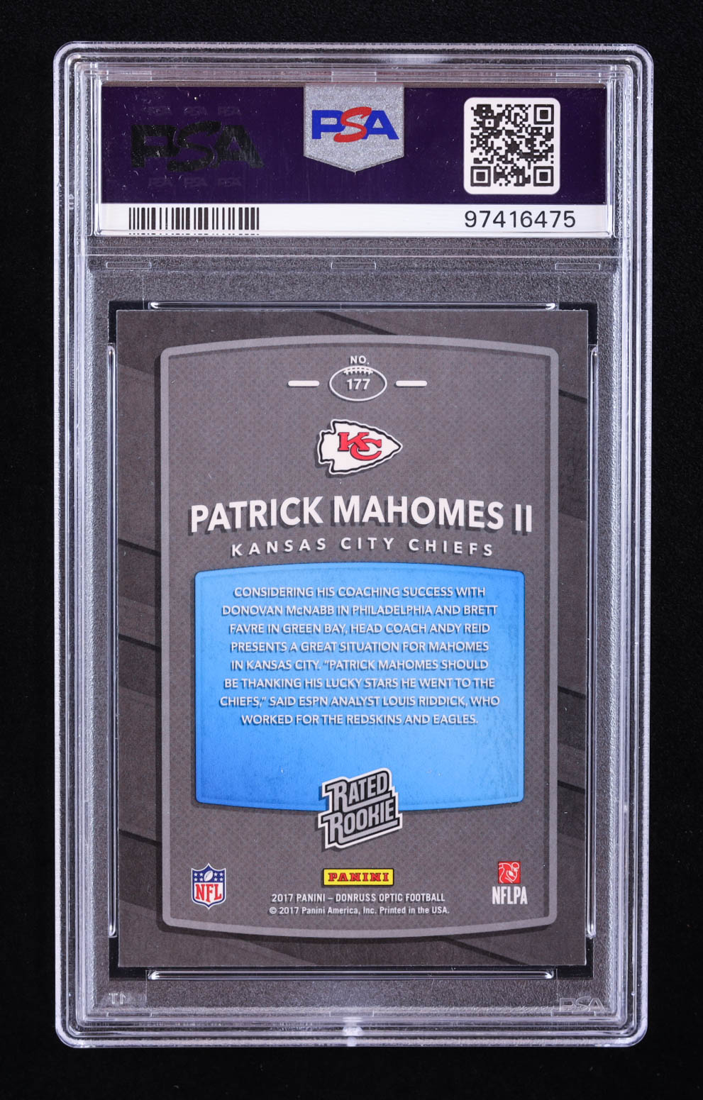 Patrick Mahomes II Signed 2017 Donruss Optic #177 RR RC (PSA 9 ...