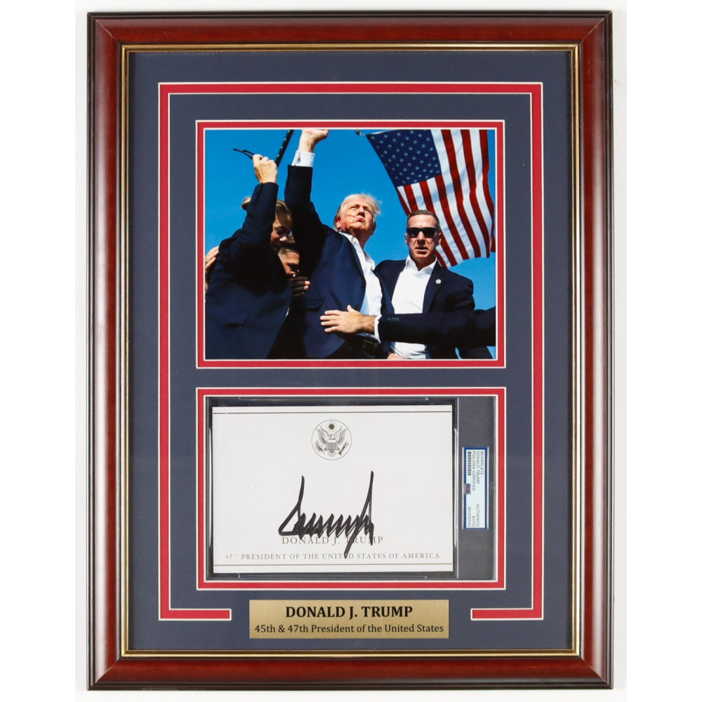 Donald Trump Signed Custom Framed Cut Display with Photo (PSA ...