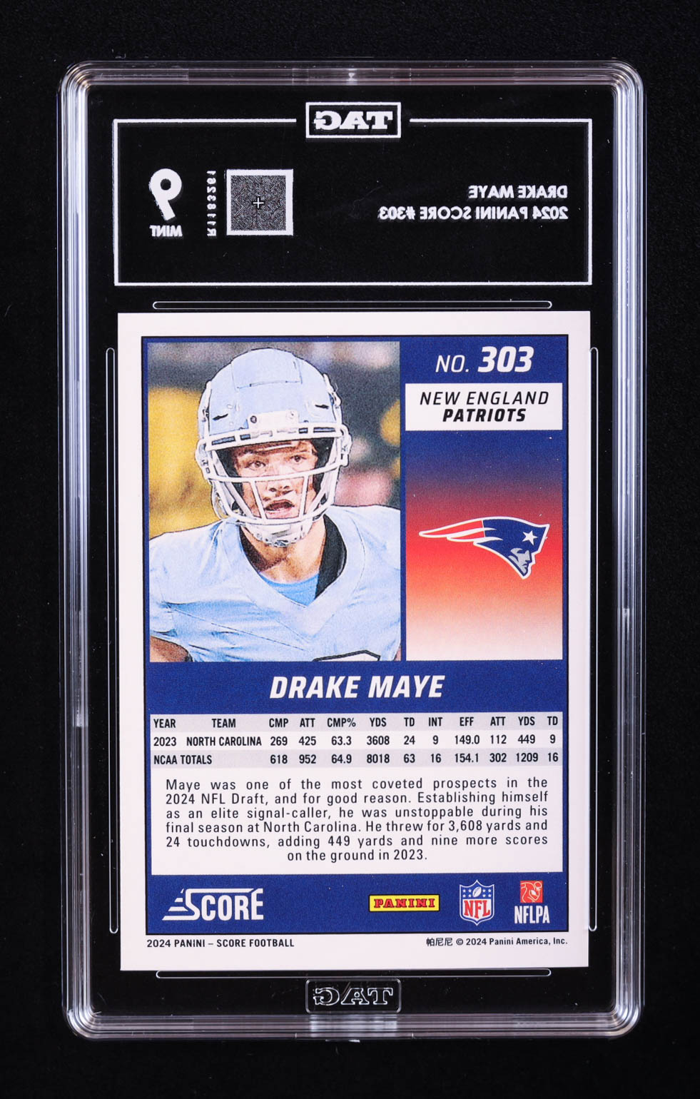Drake Maye 2024 Score #303 RC (TAG 9) | Pristine Auction
