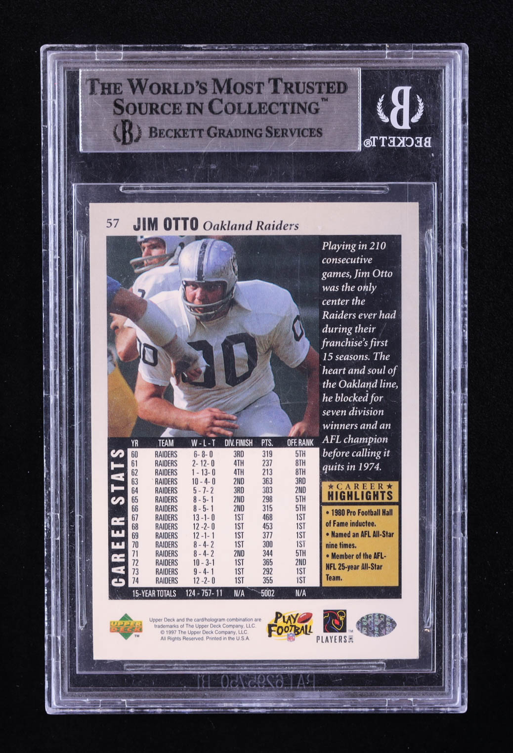 Jim Otto Signed 1997 Upper Deck Legends #57 (BGS) | Pristine Auction