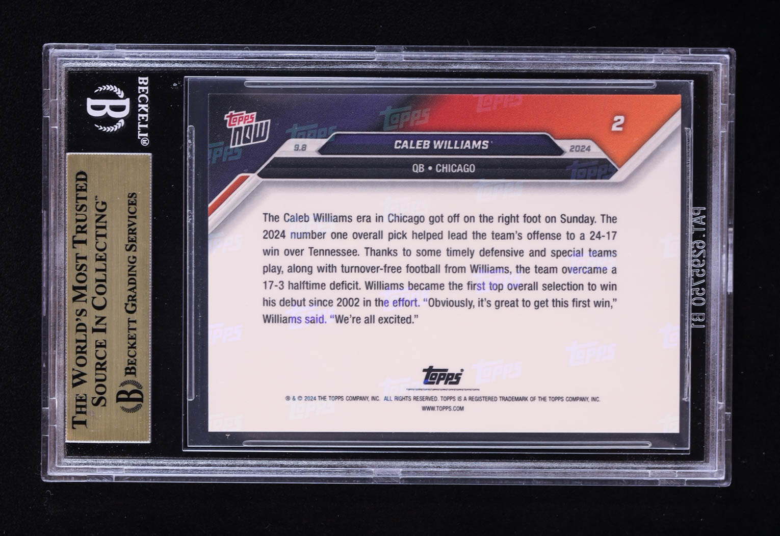 Caleb Williams 2024 Topps Now #2 RC (BGS 10) | Pristine Auction
