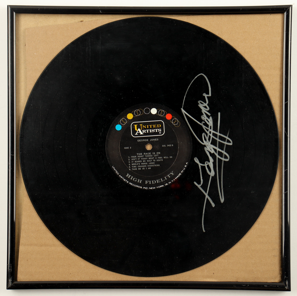 George Jones Signed "The Race Is On" Custom Framed Vinyl Record Album ...