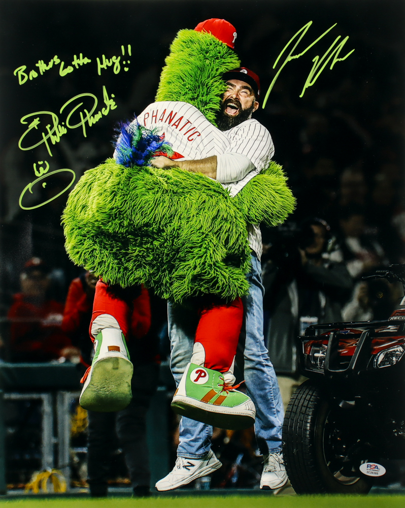 Jason Kelce & Phillie Phanatic Signed 16x20 Photo Inscribed "Brothers ...