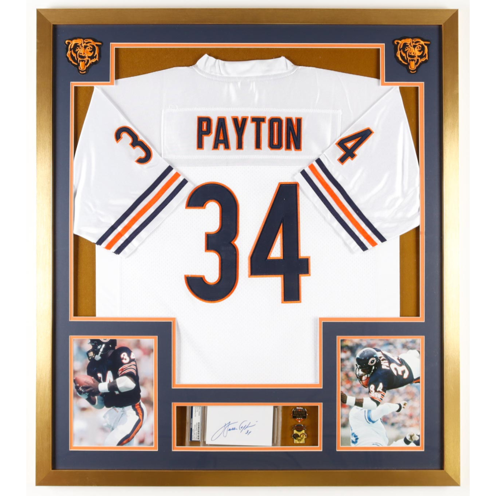 Walter Payton Signed Custom Framed Cut Display With Jersey, Vintage ...