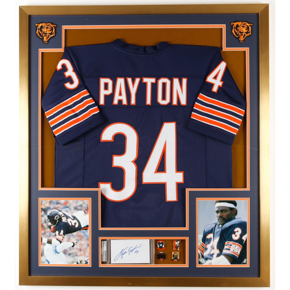 Walter Payton Signed Custom Framed Cut Display With Jersey, (4) Player ...