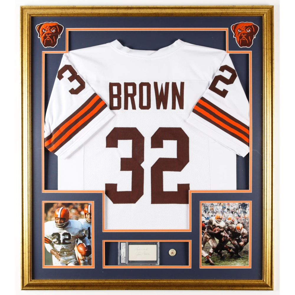 Jim Brown Signed Custom Framed Cut Display with Jersey, Vintage Browns ...
