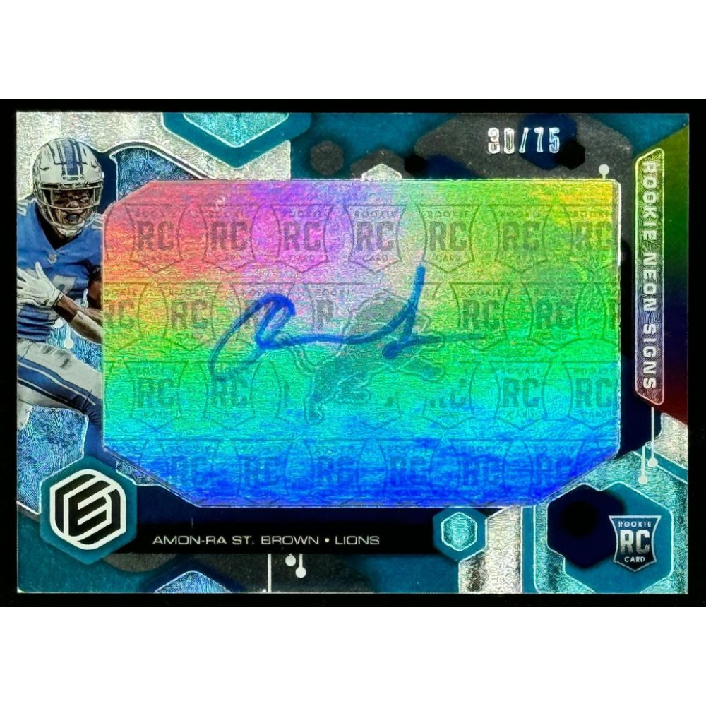 Amon-Ra St. Brown 2021 Panini Elements Rookie Neon Signs Blue #34 #30/ ...
