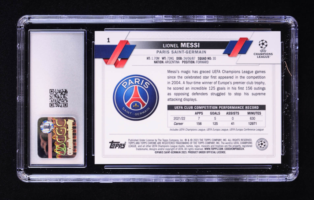 Lionel Messi 2022-23 Topps Chrome Sapphire UEFA #1 (PSA 10) | Pristine ...