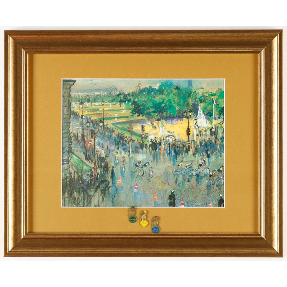 Leroy Neiman "Tour De France" Custom Framed Art Print With (3) Vintage Tour De France Pins ...