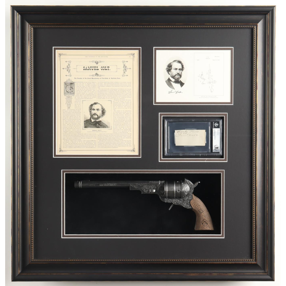 Samuel Colt Signed Custom Framed Shadowbox Cut Display With Replica ...