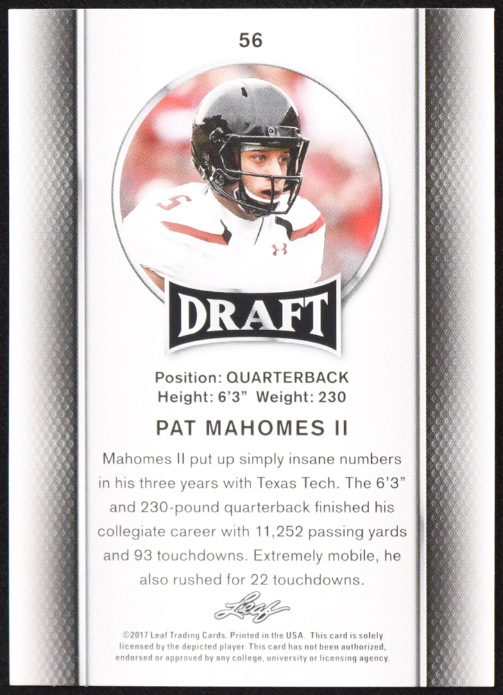 Patrick Mahomes II 2017 Leaf Draft #56 RC | Pristine Auction