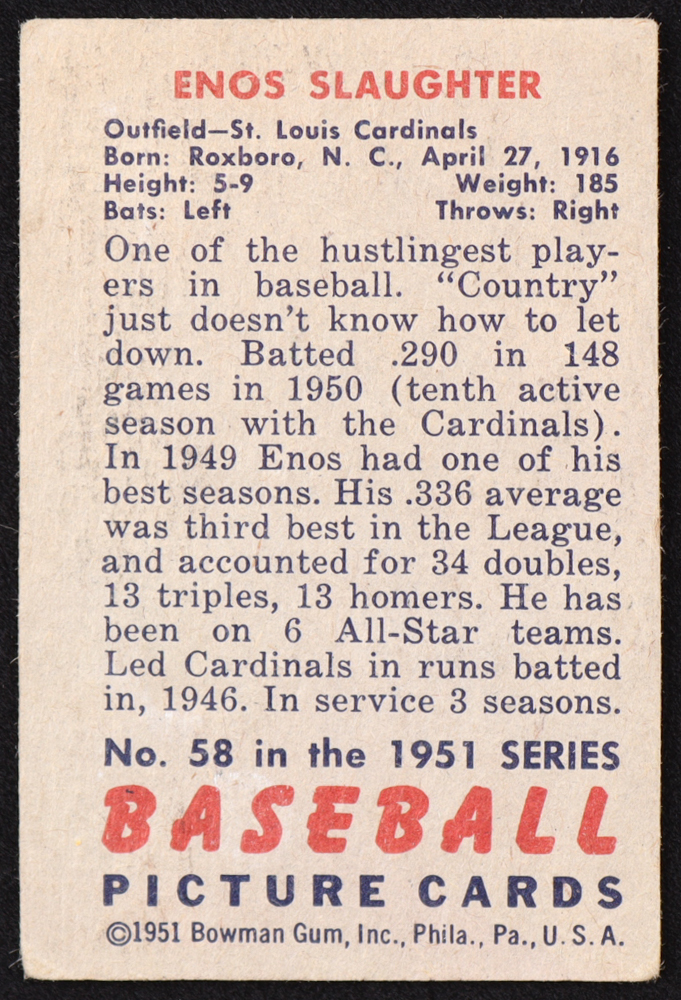 Enos Slaughter 1951 Bowman #58 | Pristine Auction