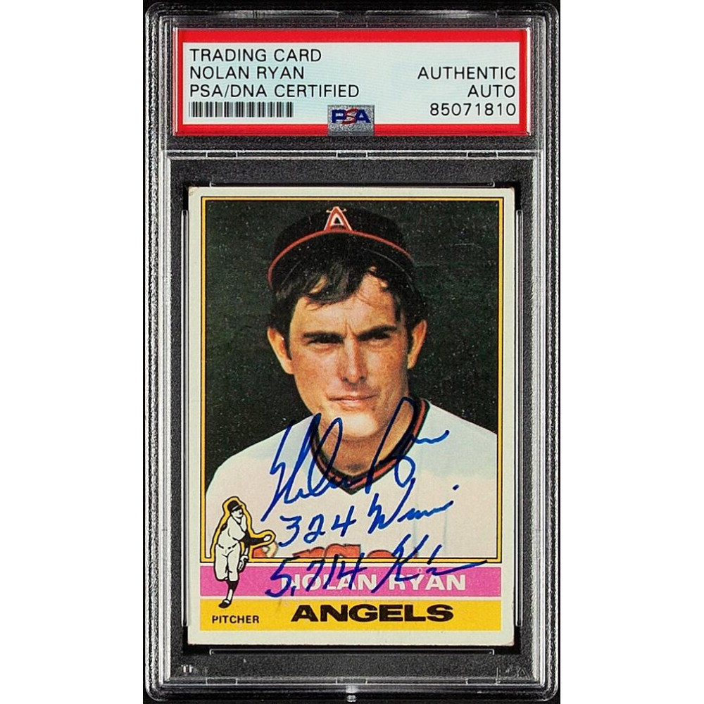 Nolan Ryan Signed 1976 Topps #330 Inscribed "324 Wins", "5,714 K's ...