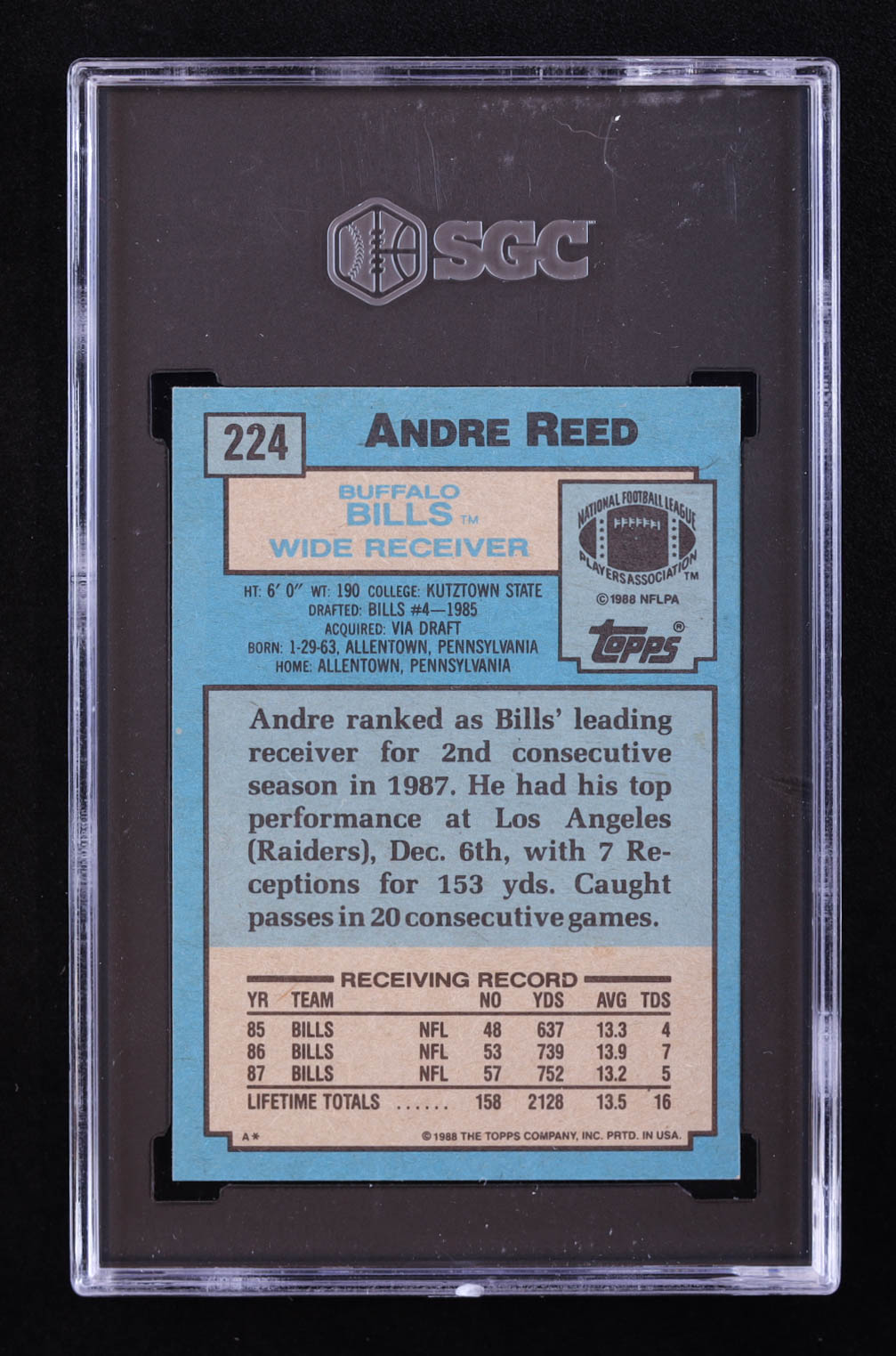 Andre Reed 1988 Topps #224 (SGC 9.5) | Pristine Auction