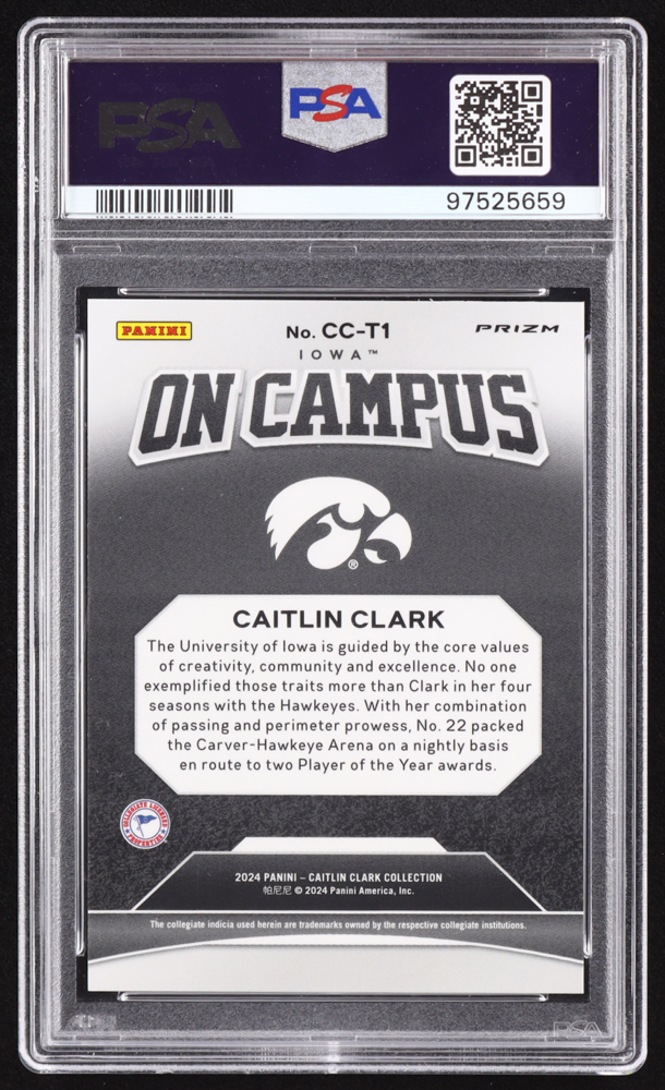 Caitlin Clark 2024 Panini Caitlin Clark Collection Prizm On Campus #CCT1 RC (PSA 9) | Pristine ...