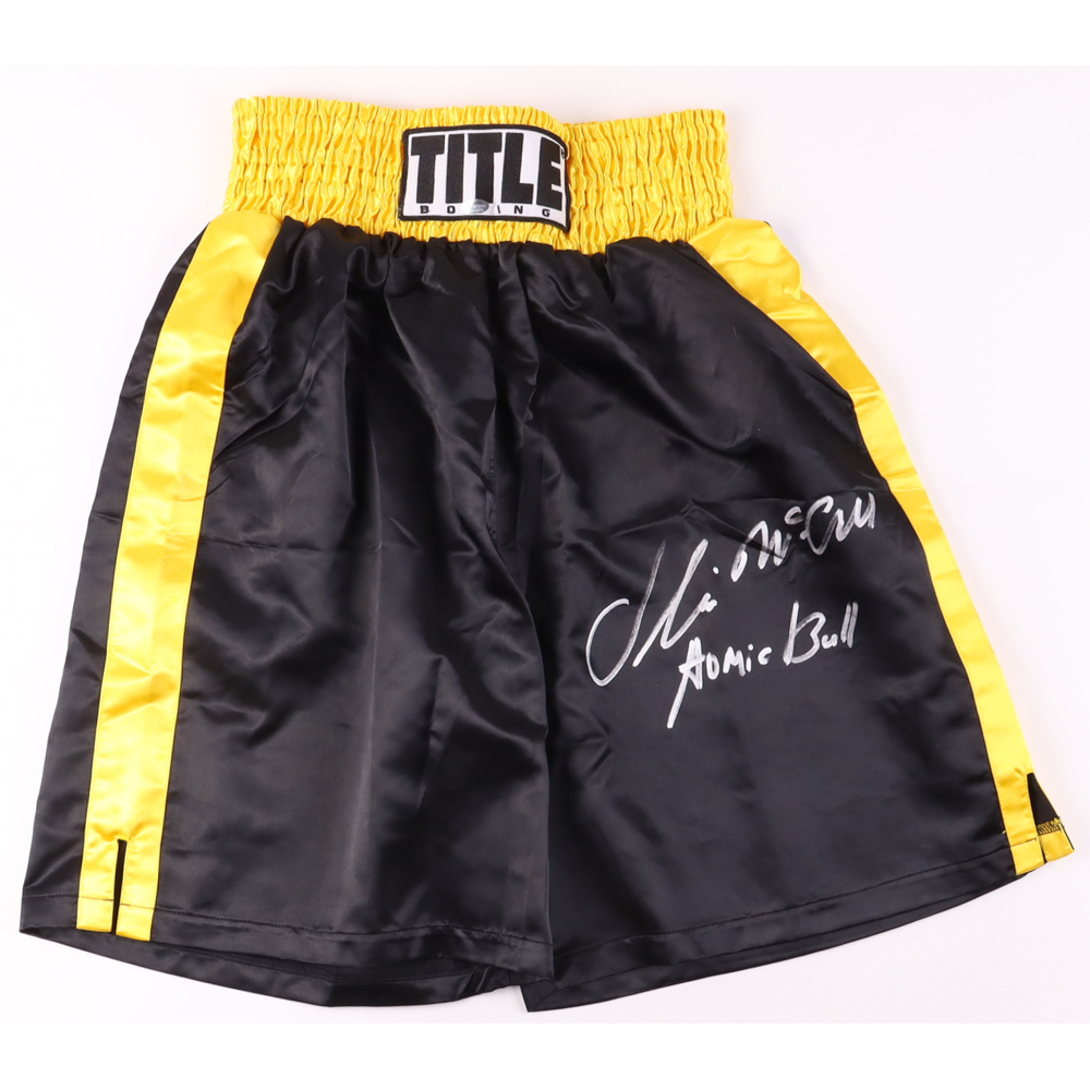 Oliver McCall Signed Title Boxing Trunks Inscribed "Atomic Bull ...