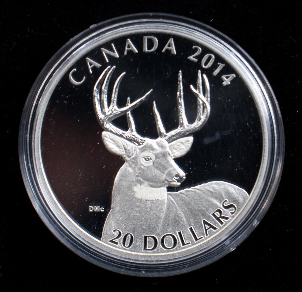 2014 White Tailed Deer $20 1 Oz. .999 Silver Dollar Coin | Pristine Auction
