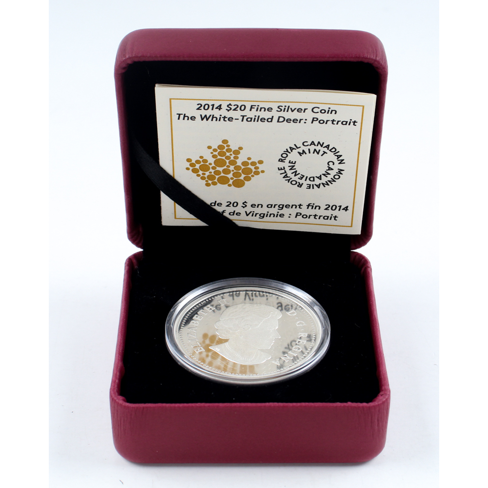 2014 White Tailed Deer $20 1 Oz. .999 Silver Dollar Coin | Pristine Auction