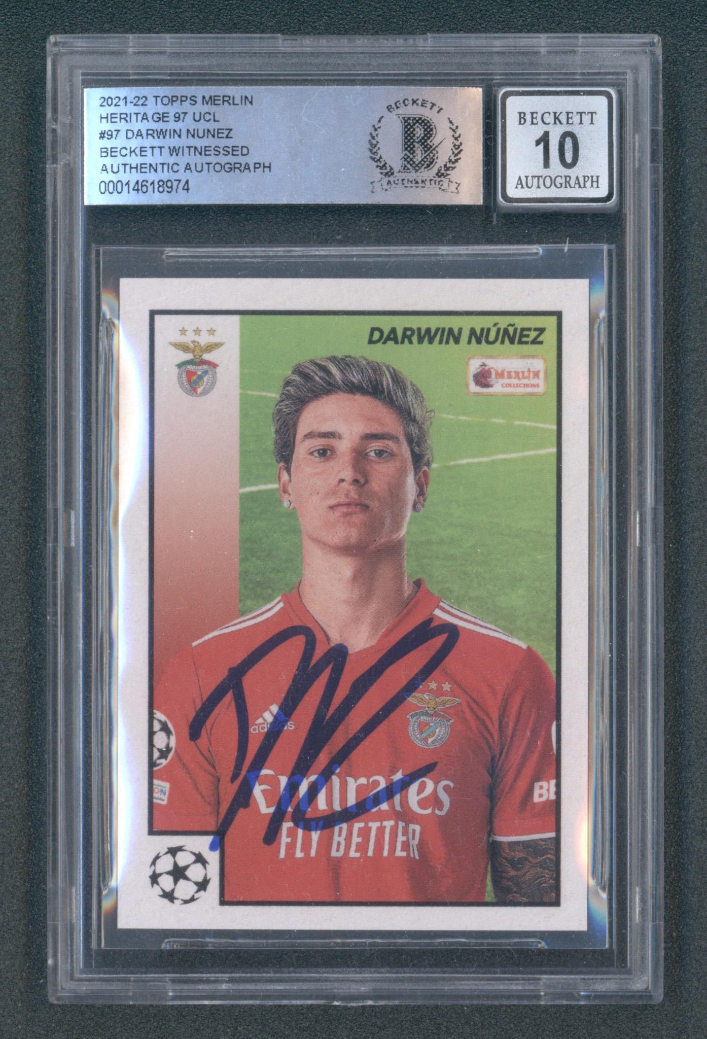 Darwin Nunez Signed 2021-22 Topps Merlin Heritage 97 UCL #97 (BGS ...