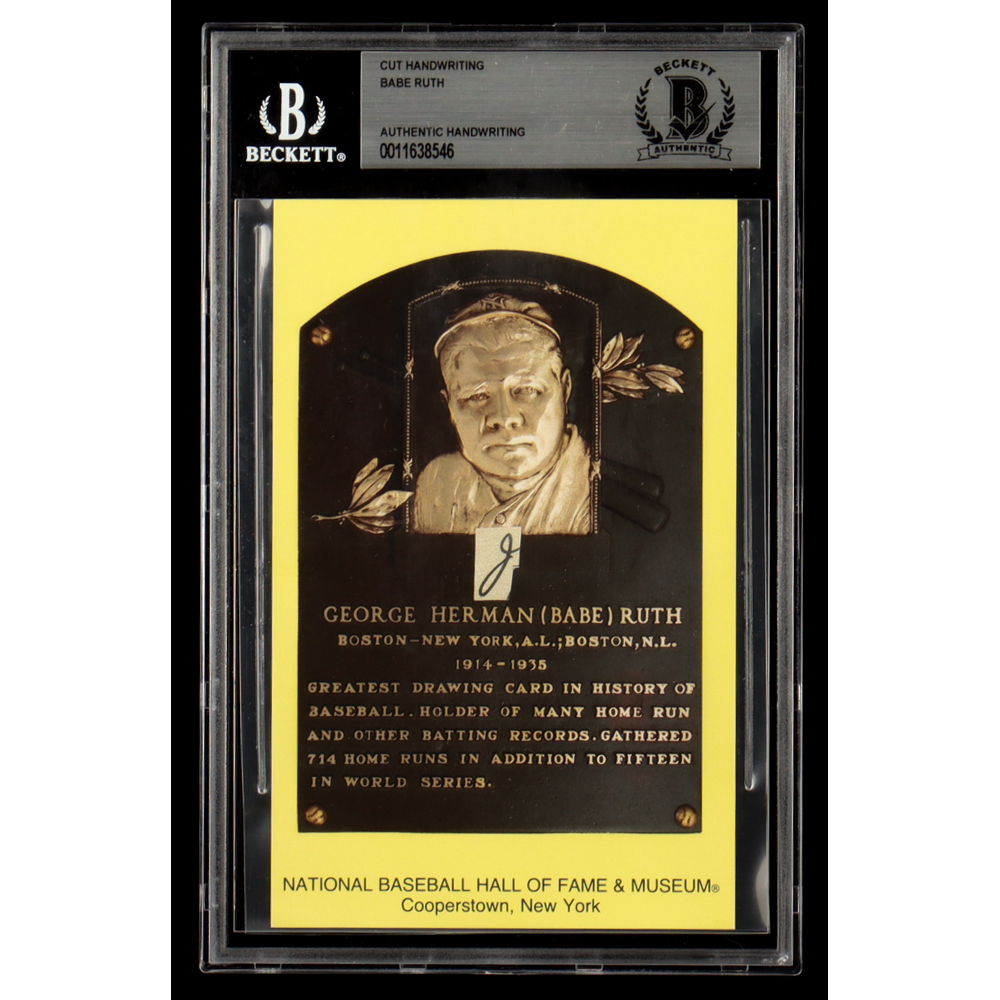 Babe Ruth Signed Cut On Hall of Fame Plaque Postcard (BAS) | Pristine ...
