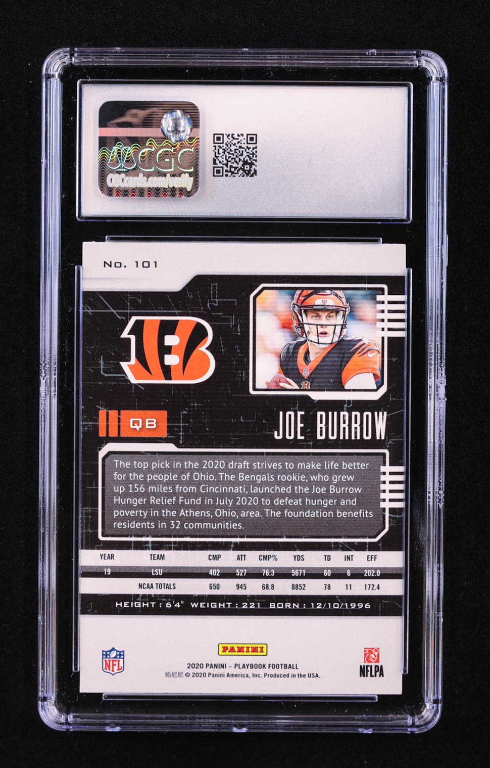 Joe Burrow 2020 Panini Playbook Purple #101 RC (CGC 9) | Pristine Auction