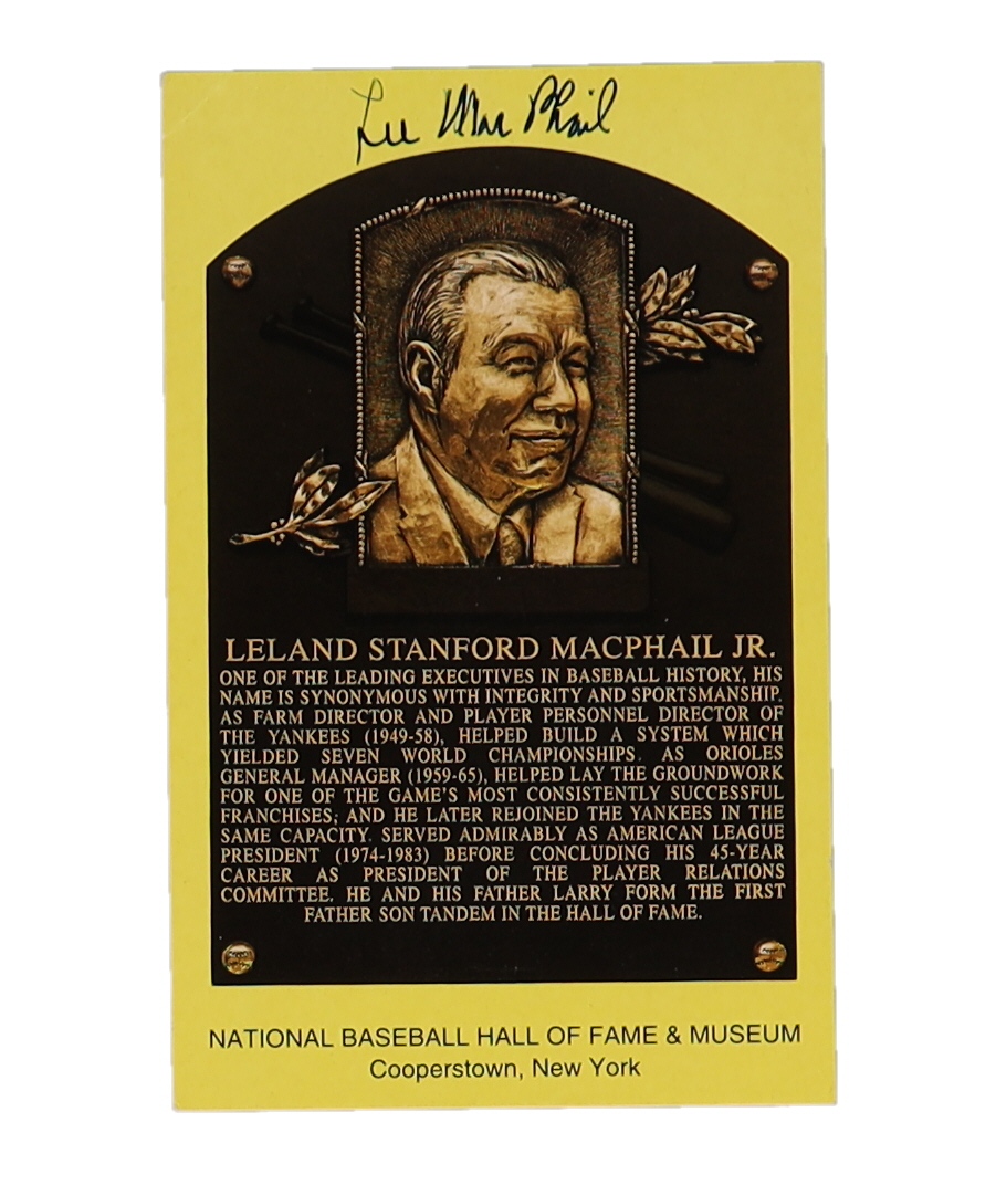Lee MacPhail Signed Hall of Fame Plaque Postcard (JSA) | Pristine Auction