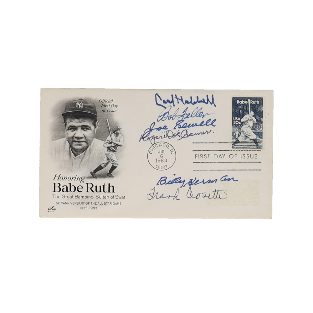 1983 Babe Ruth FDC Envelope Signed By (6) with Carl Hubbell, Bob Feller ...