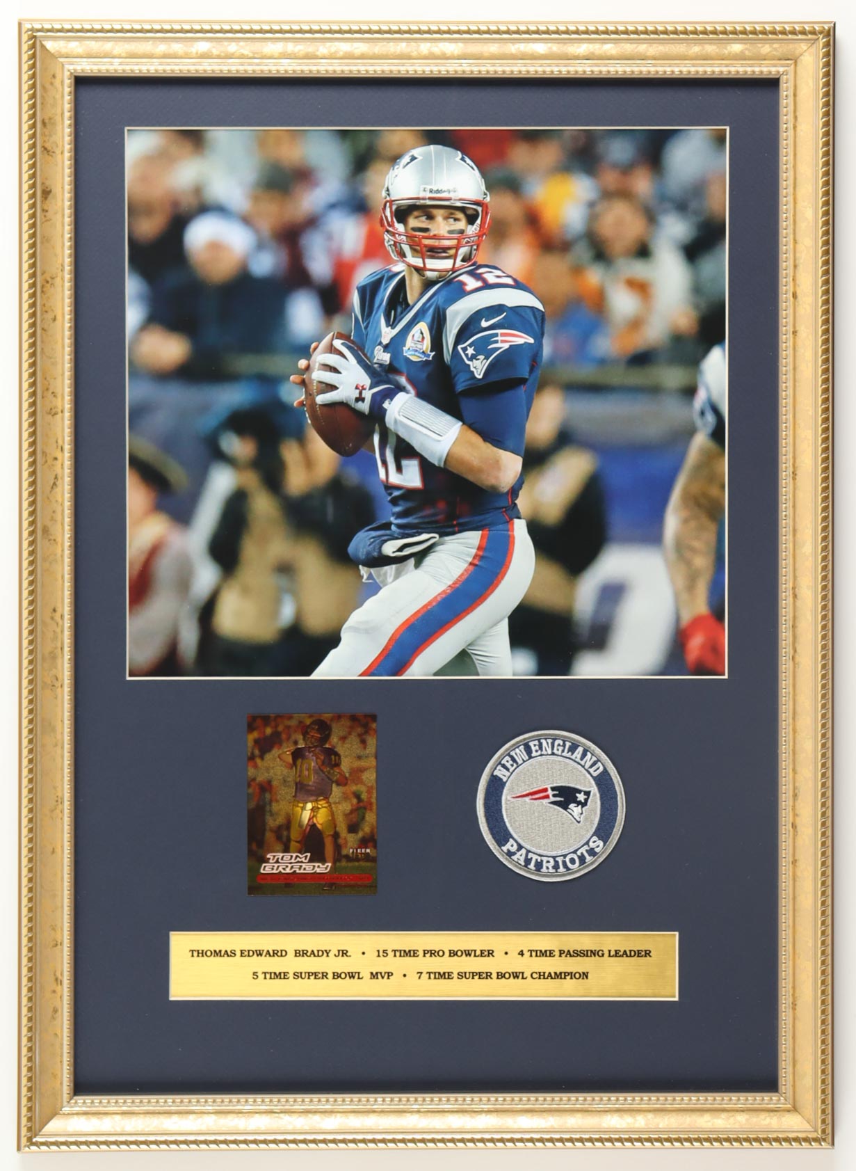 Tom Brady Patriots Custom Framed Photo Display With Fleer Ultra Gold RC & Cloth Team Logo Patch ...
