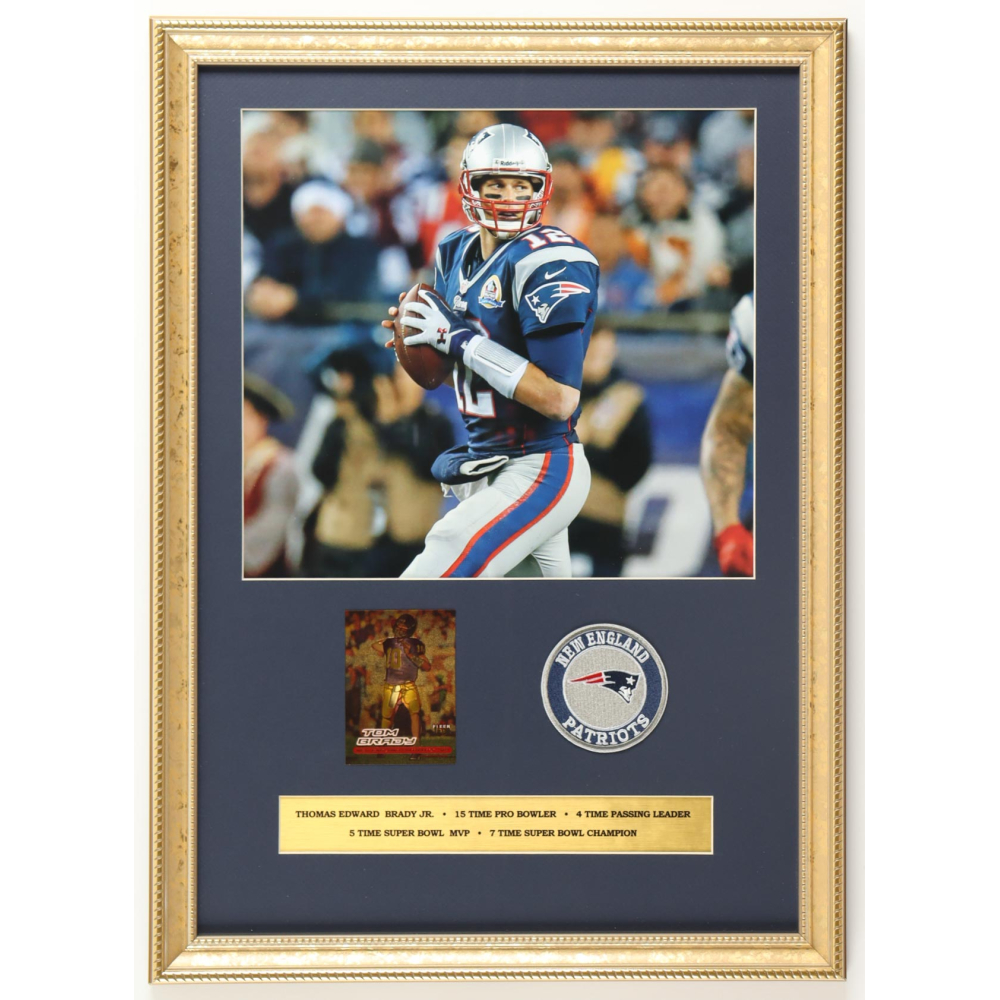 Tom Brady Patriots Custom Framed Photo Display With Fleer Ultra Gold RC ...