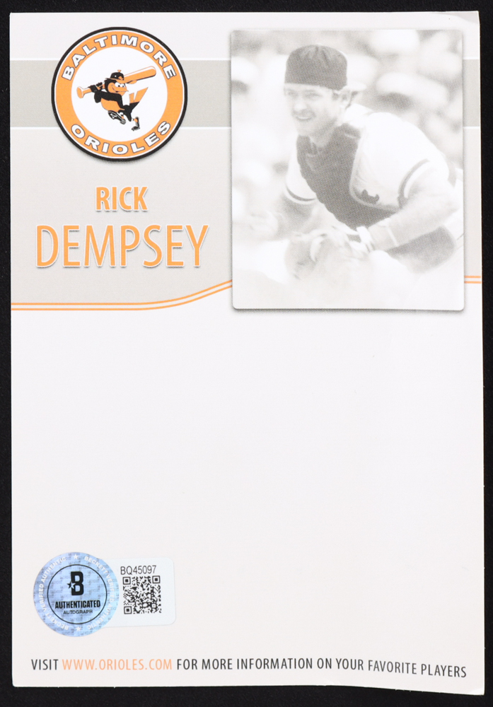 Rick Dempsey Signed Orioles 3.5x5 Photo Inscribed "MVP 83 WS" (Beckett ...