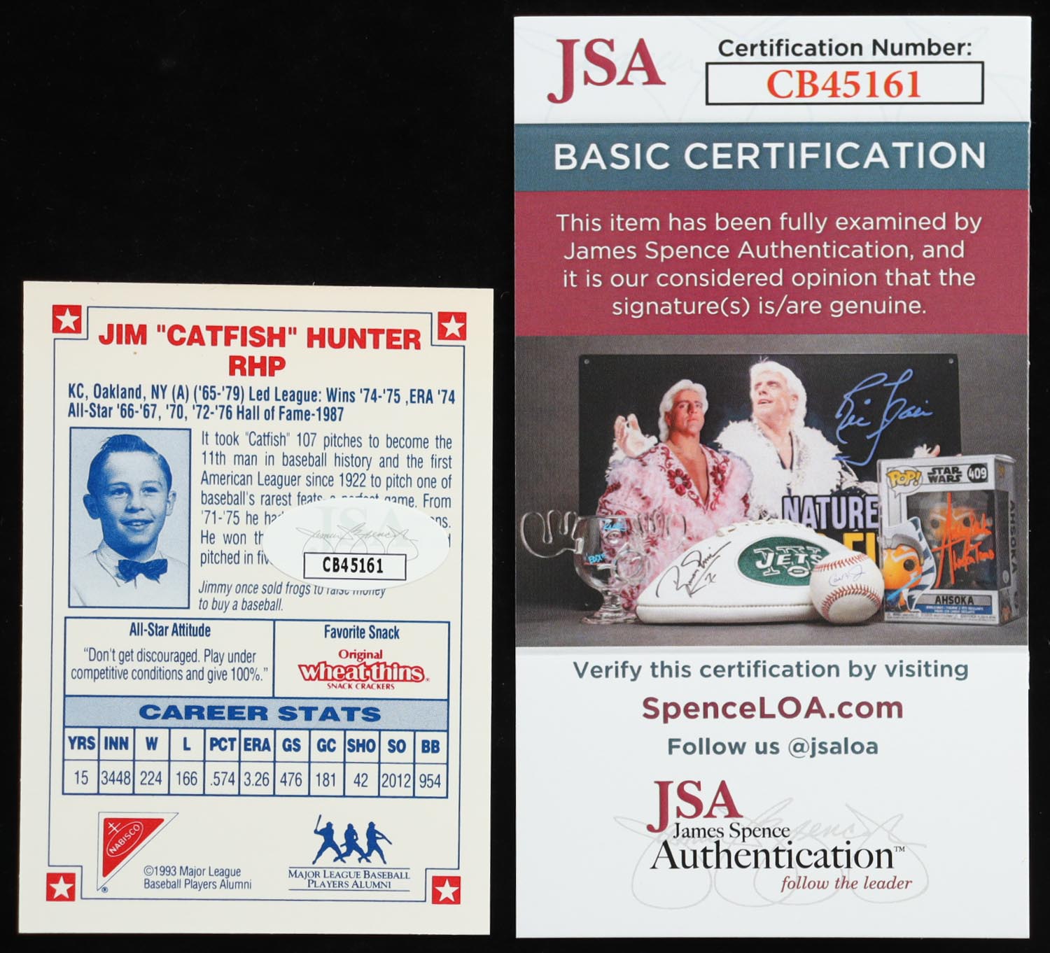 Jim "Catfish" Hunter Signed 1993 Nabisco "All-Star" Baseball Greats ...