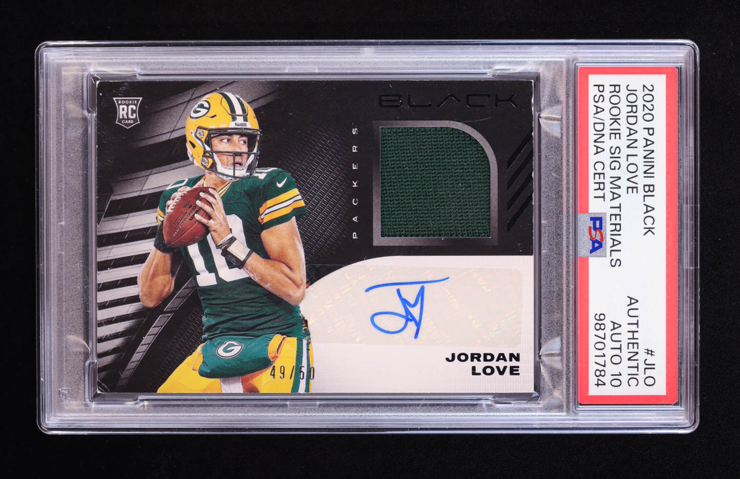 Jordan Love 2020 Panini Black Rookie Signature Materials #RSMJLO RC #49 ...