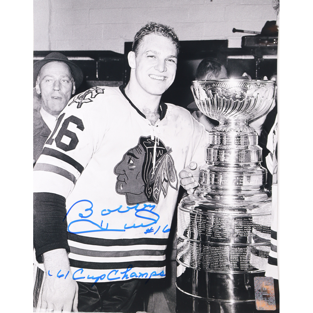 Bobby Hull Signed Blackhawks 8x10 Photo Inscribed "61 Cup Champs" (Hull ...