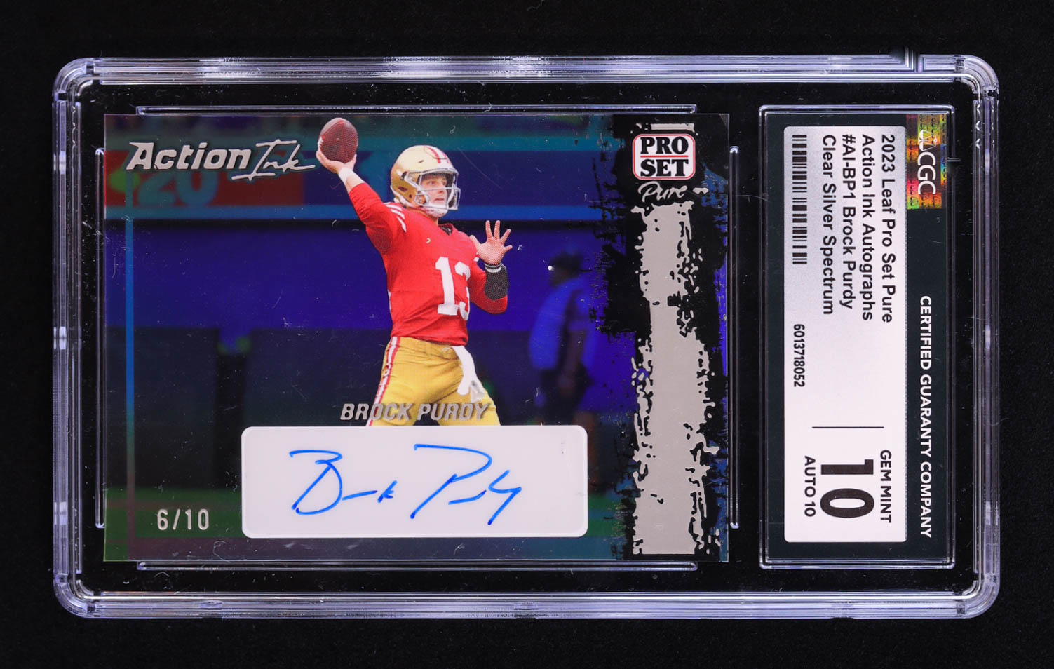 Brock Purdy 2023 Leaf Pro Set Pure Action Ink Autographs Spectrum Clear ...