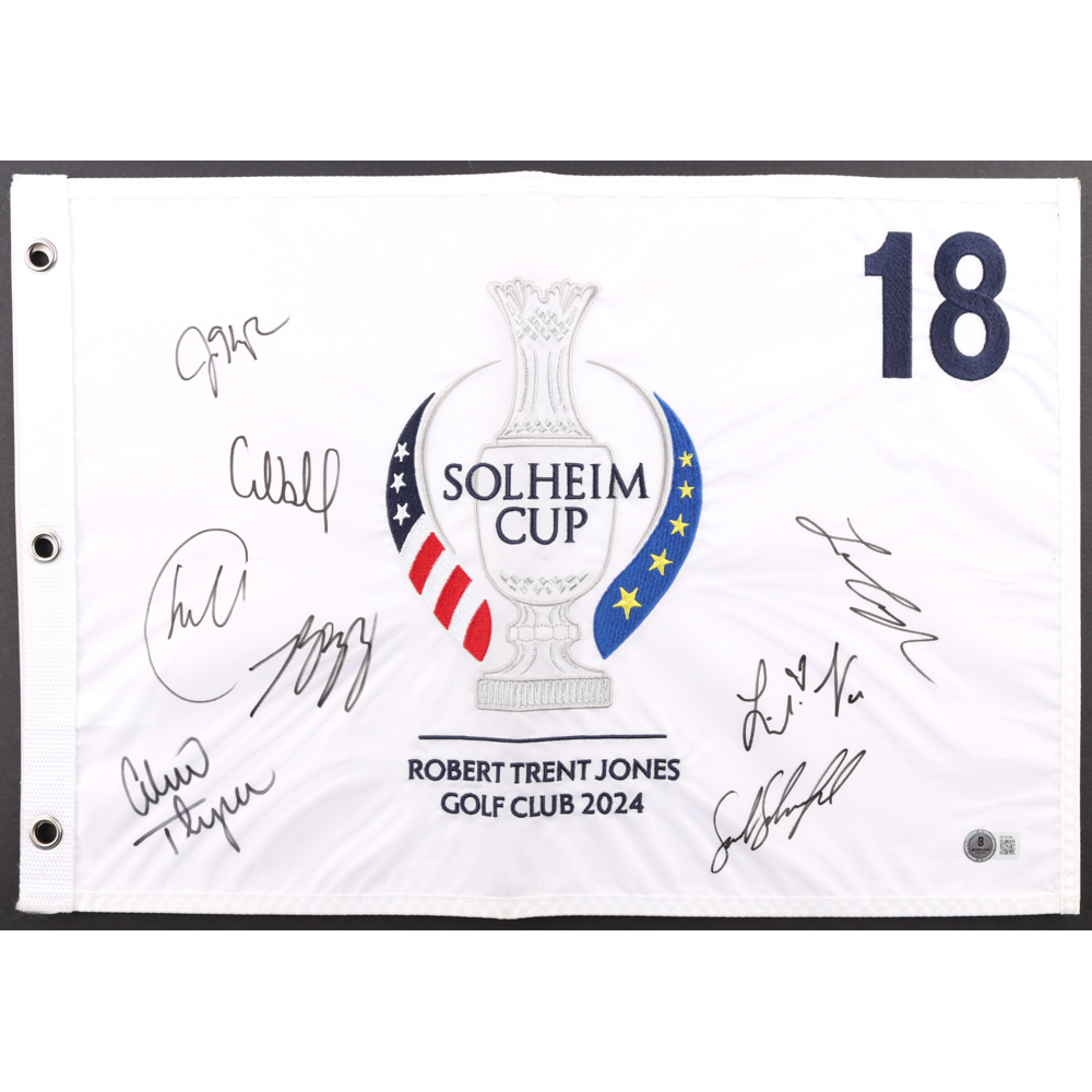 2024 Solheim Cup Golf Pin Flag Signed by (8) with Rose Zhang, Lillia Vu ...
