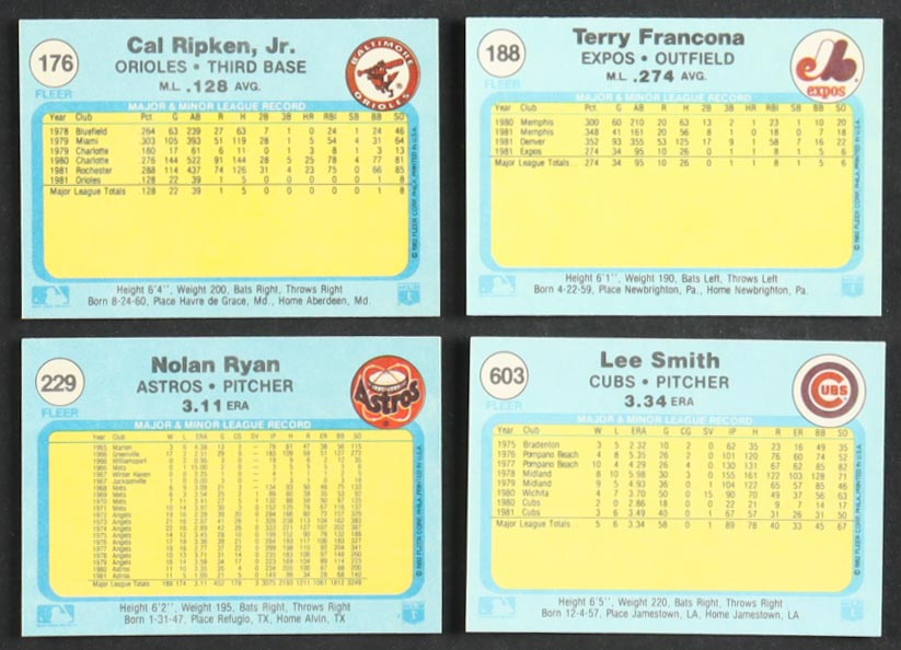 1982 Fleer Baseball Complete Set of (660) Cards with Cal Ripken #176 RC ...