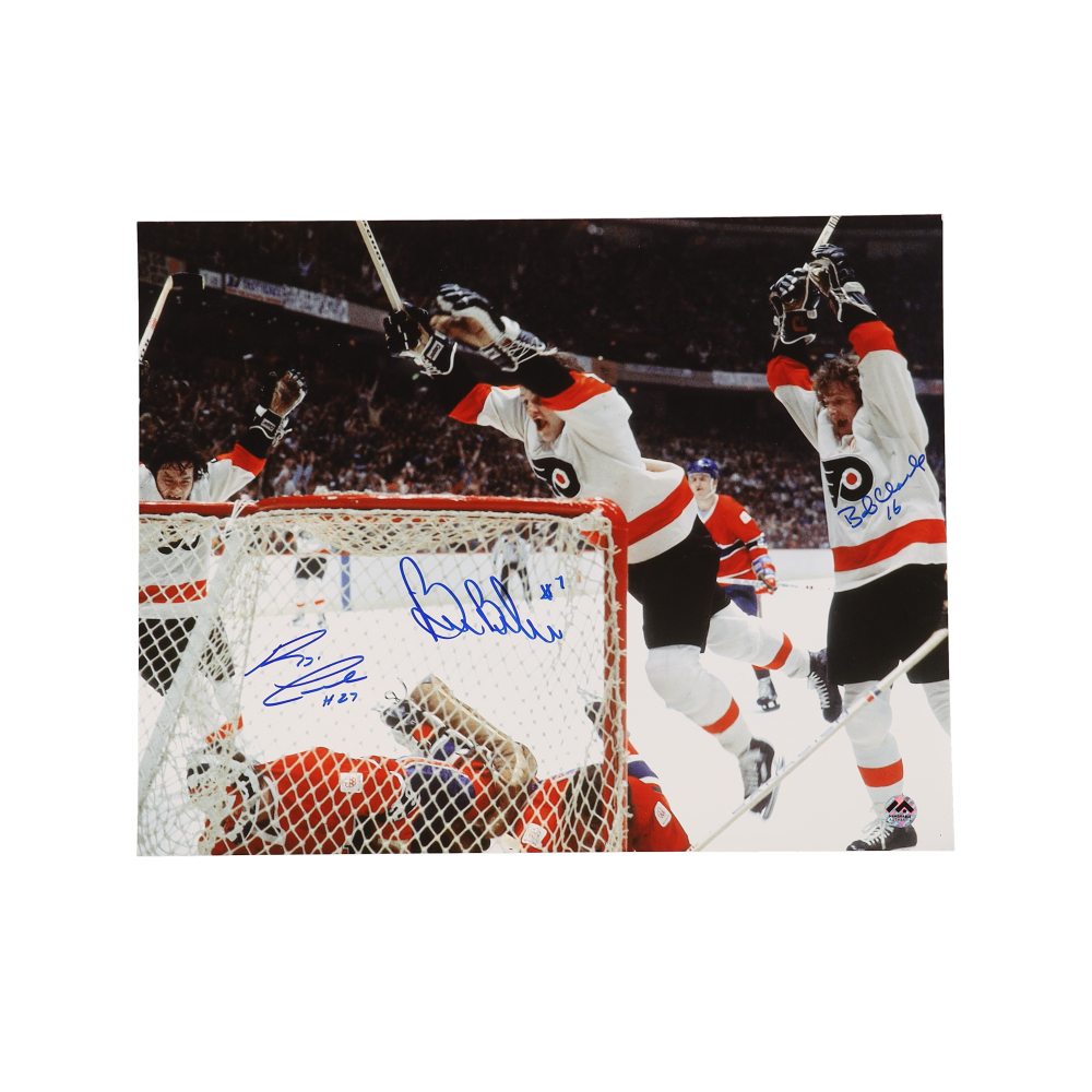 Bobby Clark, Bill Barber & Dave Shultz Signed Flyers 11x14 Photo (MA ...
