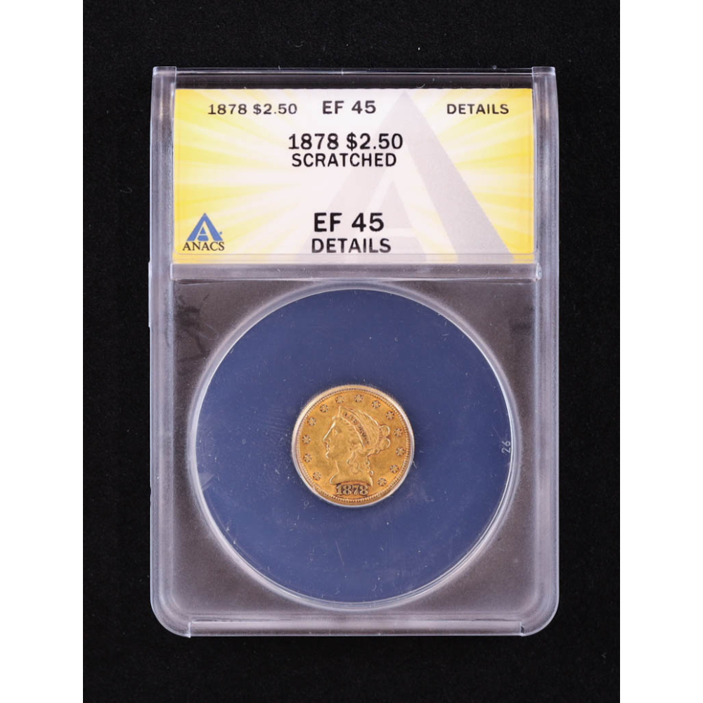 1878 Liberty Head Quarter Eagle $2.50 Gold Coin - Scratched (ANACS EF45 Details) | Pristine Auction