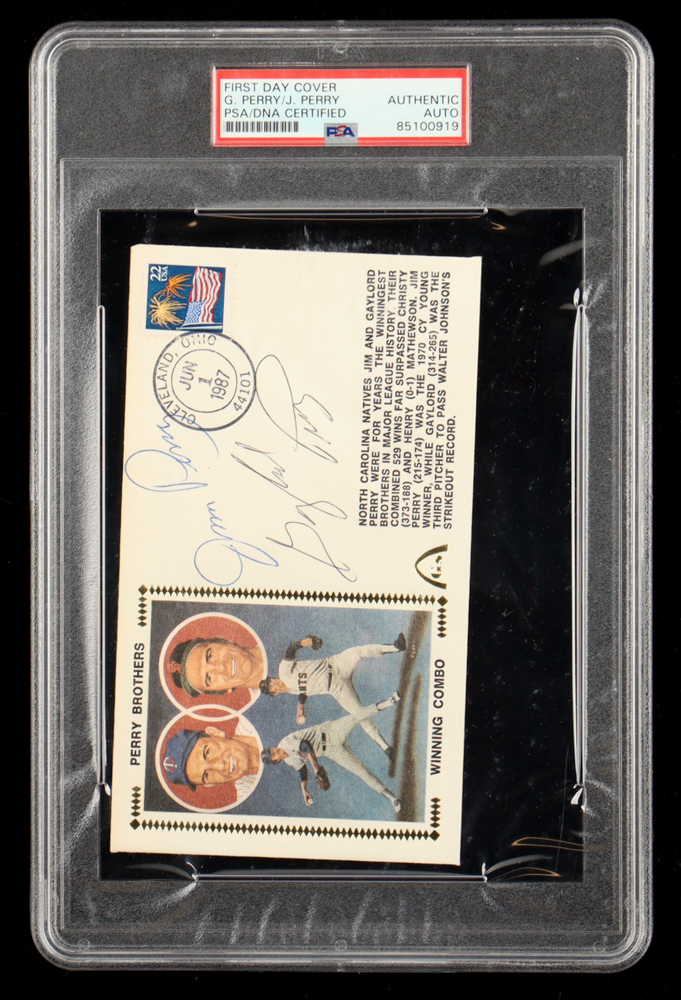 Jim Perry & Gaylord Perry Signed 1987 FDC Envelope (PSA) | Pristine Auction