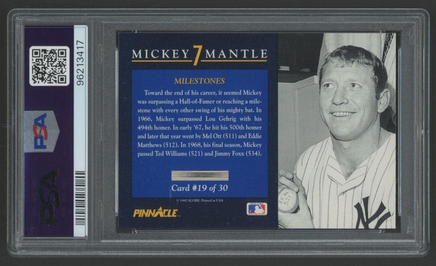 Mickey Mantle 1992 Pinnacle Milestones #19 (PSA 10) | Pristine Auction