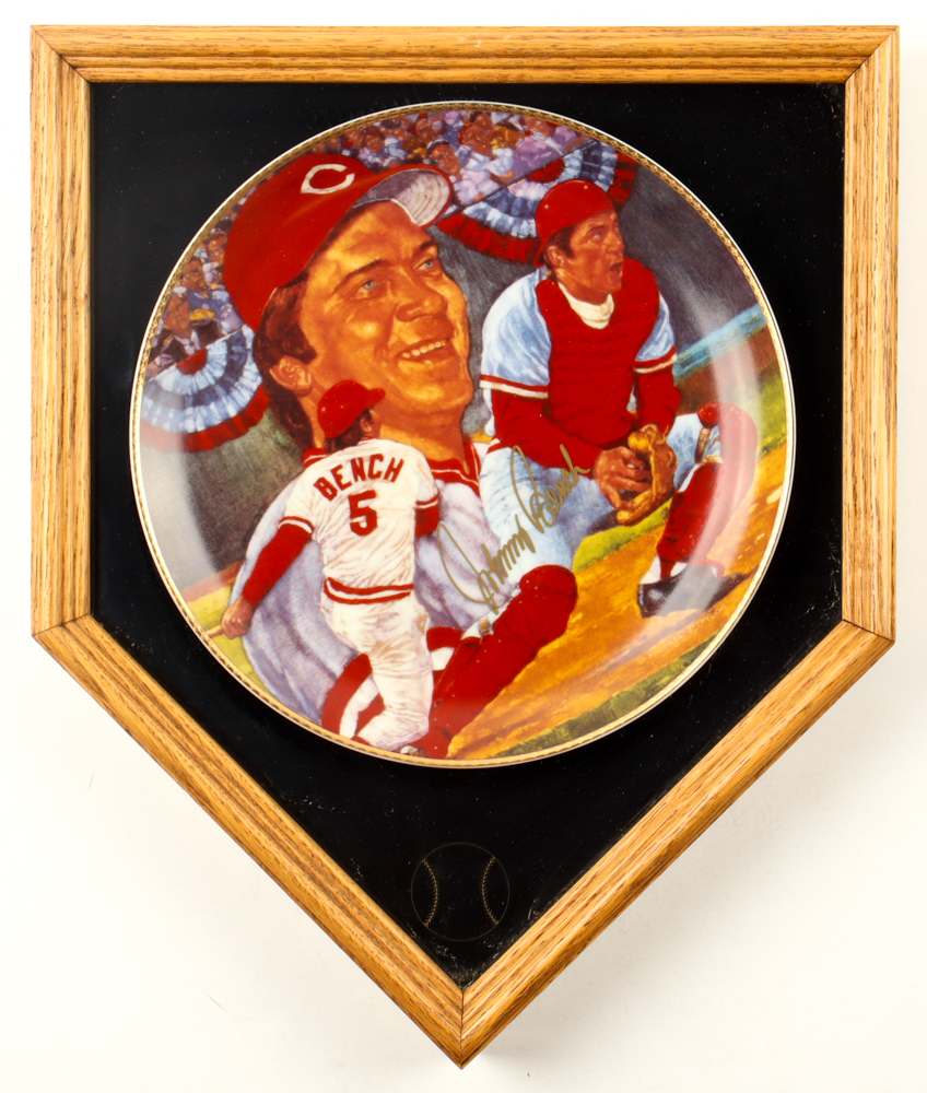 Johnny Bench Signed Reds LE "Fame At The Plate" Hall Of Fame Induction ...