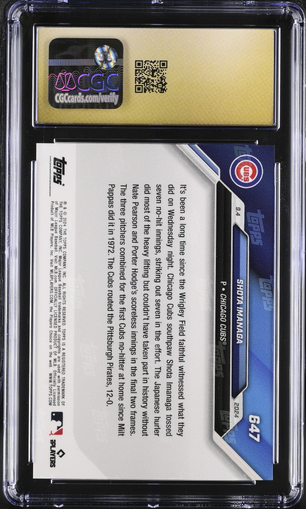 Shota Imanaga 2024 Topps Now #647 RC (CGC 10 | Black Label) | Pristine ...