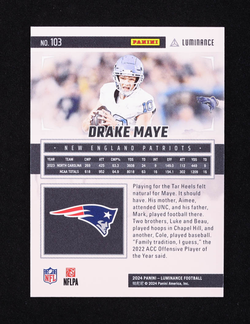 Drake Maye 2024 Panini Luminance Yellow #103 RC #239/299 | Pristine Auction