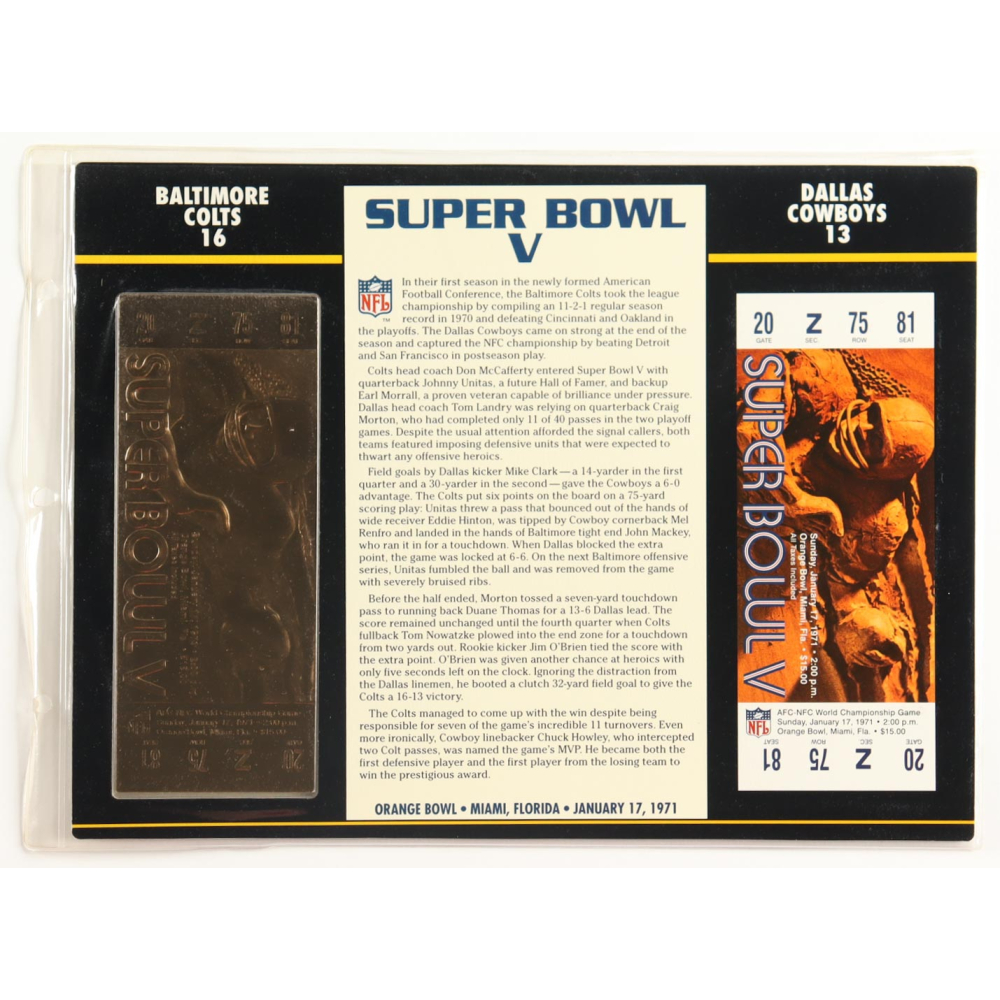Super Bowl V Commemorative 9x12 Score Card Display with 22KT Gold ...