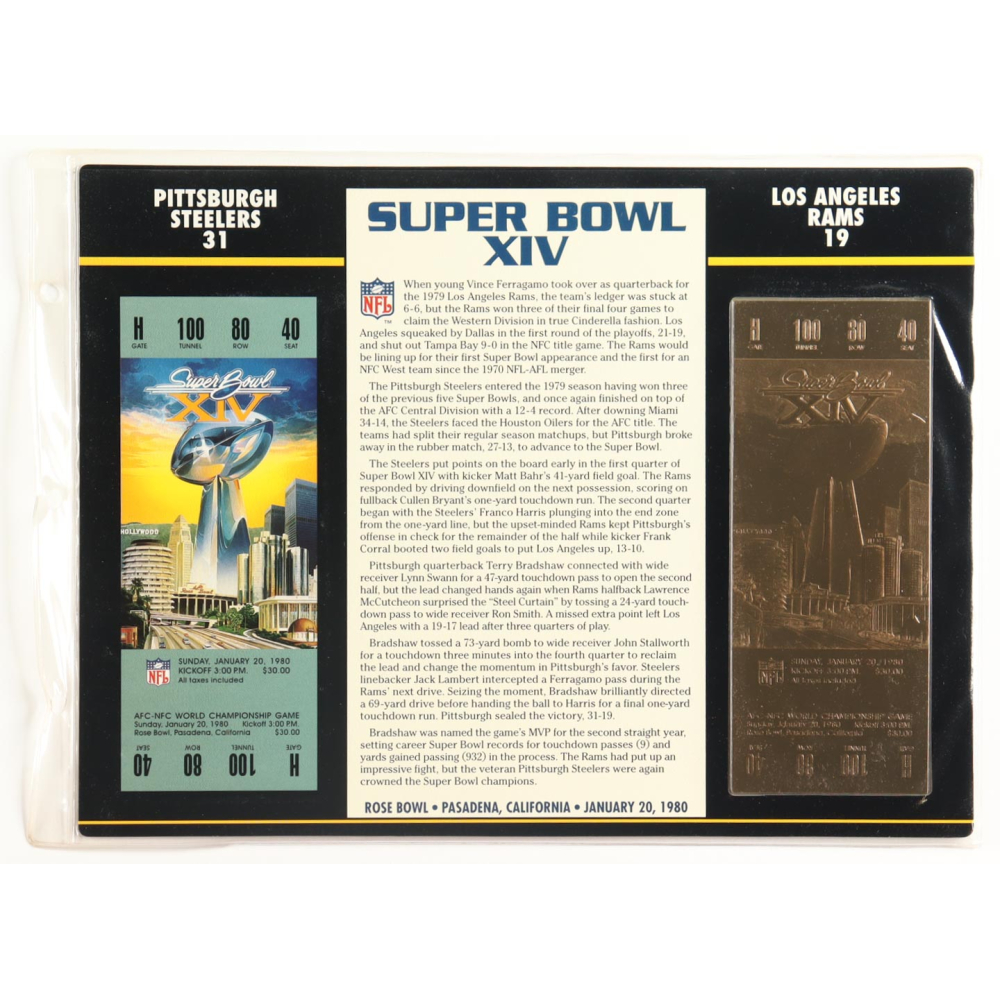 Super Bowl XIV Commemorative 9x12 Score Card Display with 22KT Gold ...