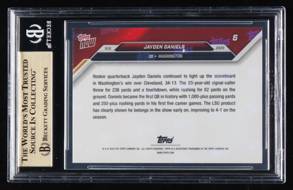Jayden Daniels 2024 Topps Now #6 RC (BGS 10) | Pristine Auction