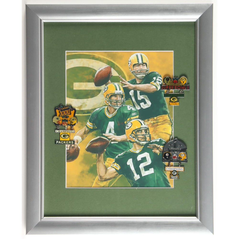 Bart Starr, Brett Favre & Aaron Rodgers Custom Framed Packers Photo ...