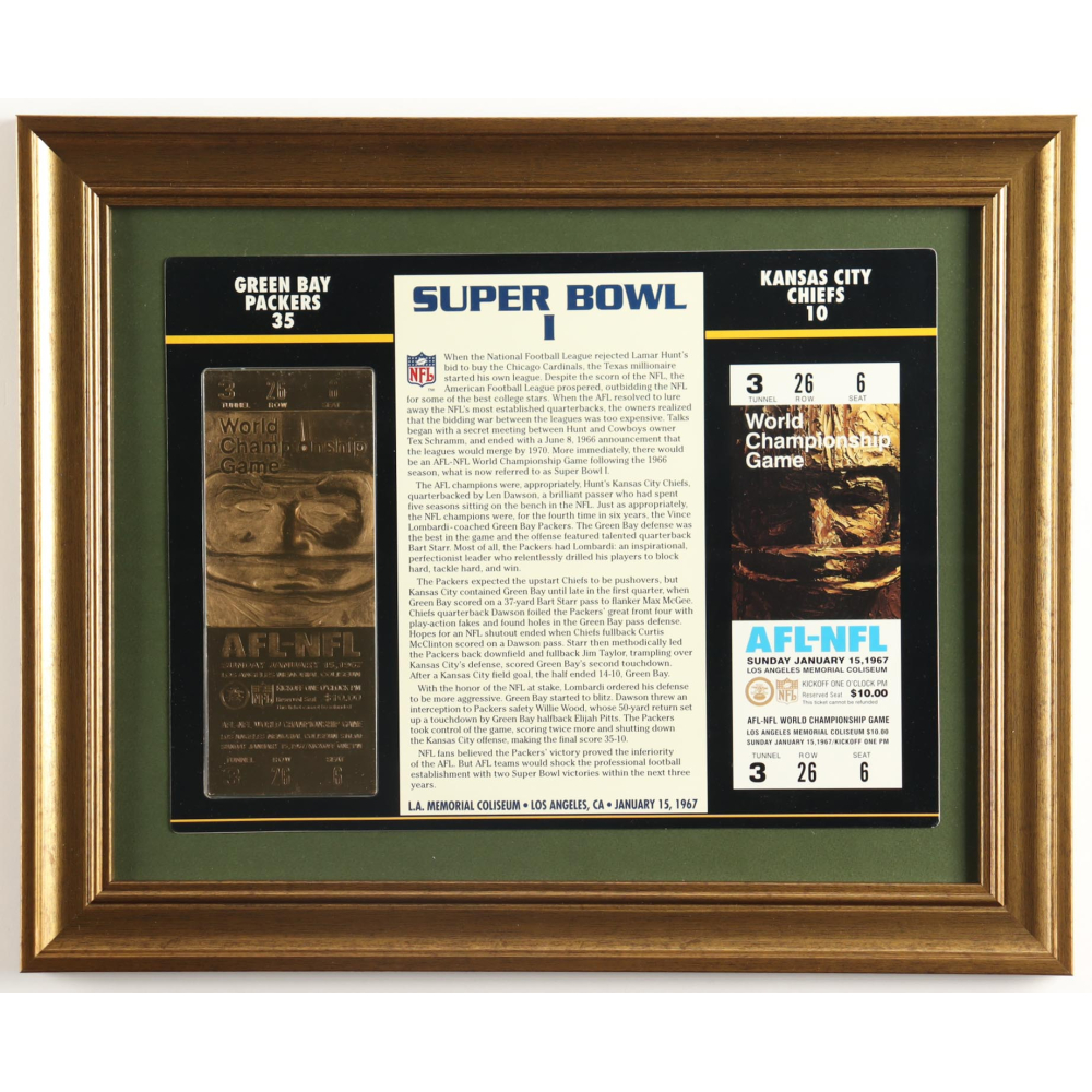 1967 Super Bowl I Commemorative Card with 22KT Gold Ticket Custom ...