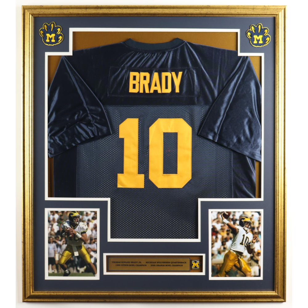 Tom Brady Custom Framed Jersey Display with Michigan Wolverines Metal ...