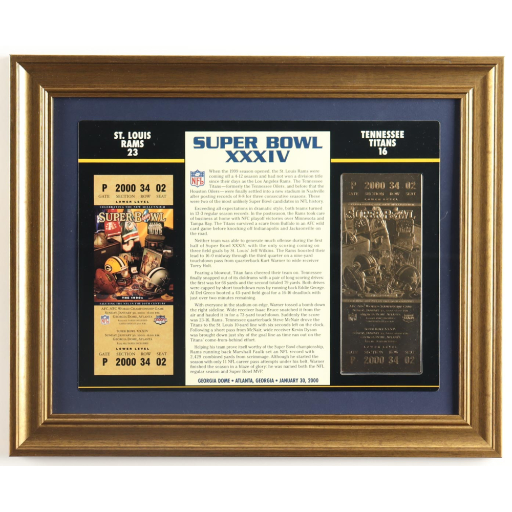 2000 Super Bowl XXXIV Commemorative Card with 22KT Gold Ticket Custom ...